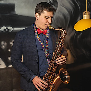 Xinlinke Saxophone Neck Strap Soft Padded Rainbow Braided Pattern for Alto Baritone Soprano Sax