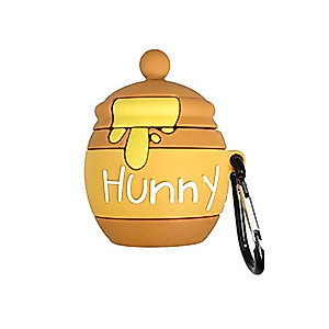 Cute AirPod Case Winnie The Pooh Hunny Cover for Apple AirPods 1 2 with Clip Keychain Soft Silicone 3D Cartoon Yellow Bear Cute Lovely Chic Adorable Kids Girls Boys Son Daughter