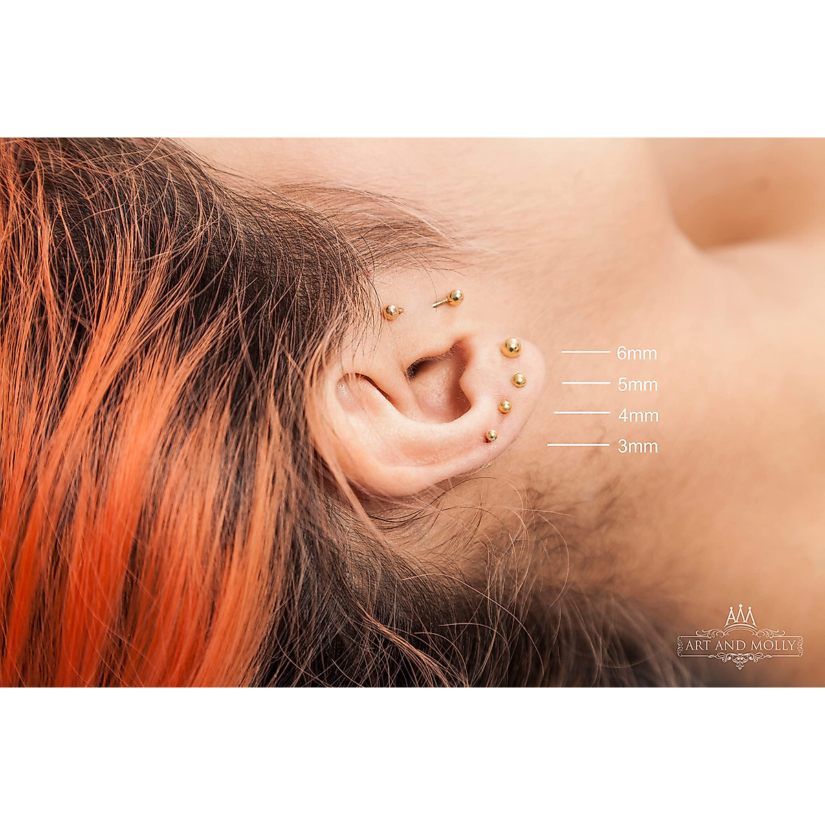 14k Yellow Gold Ball Stud Earrings with Secure and Comfortable Screw Backs (3mm)