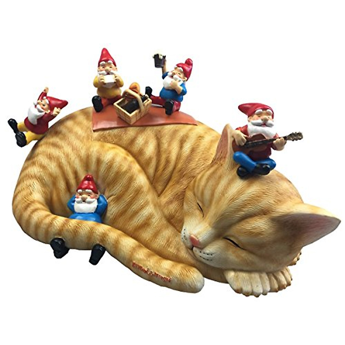 By Mark & Margot - Outdoor Garden Gnomes Picnic Sleeping Cat Statue - Beautiful Funny Novelty Gift (One Size, Blue)
