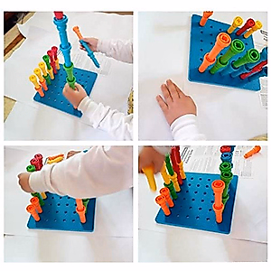 VIPAMZ Peg Board Set Toys-Montessori Occupational Therapy Fine Motor Skills Toy, Suitable for Toddlers and Preschoolers Over 3+ Year Old. 25 Tall-Stacker Pegs Rubber 8" Pegboard