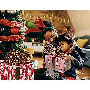 GIOLAINY Christmas Wrapping Paper for Kids Boys Girls Baby Men Women - Xmas Gift Wrap Contain Red Trees, Pink Santa, Snowflakes, Green "Merry Christmas" with Holly Design - 8 Sheets (20*29 Inch per Sheet), Recyclable, High Gloss, Easy to Store, Not Roll