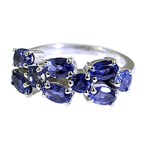 Jewelryonclick Real Iolite Sterling Silver Wedding Ring for Women Cluster Style Size 5,6,7,8,9,10,11,12