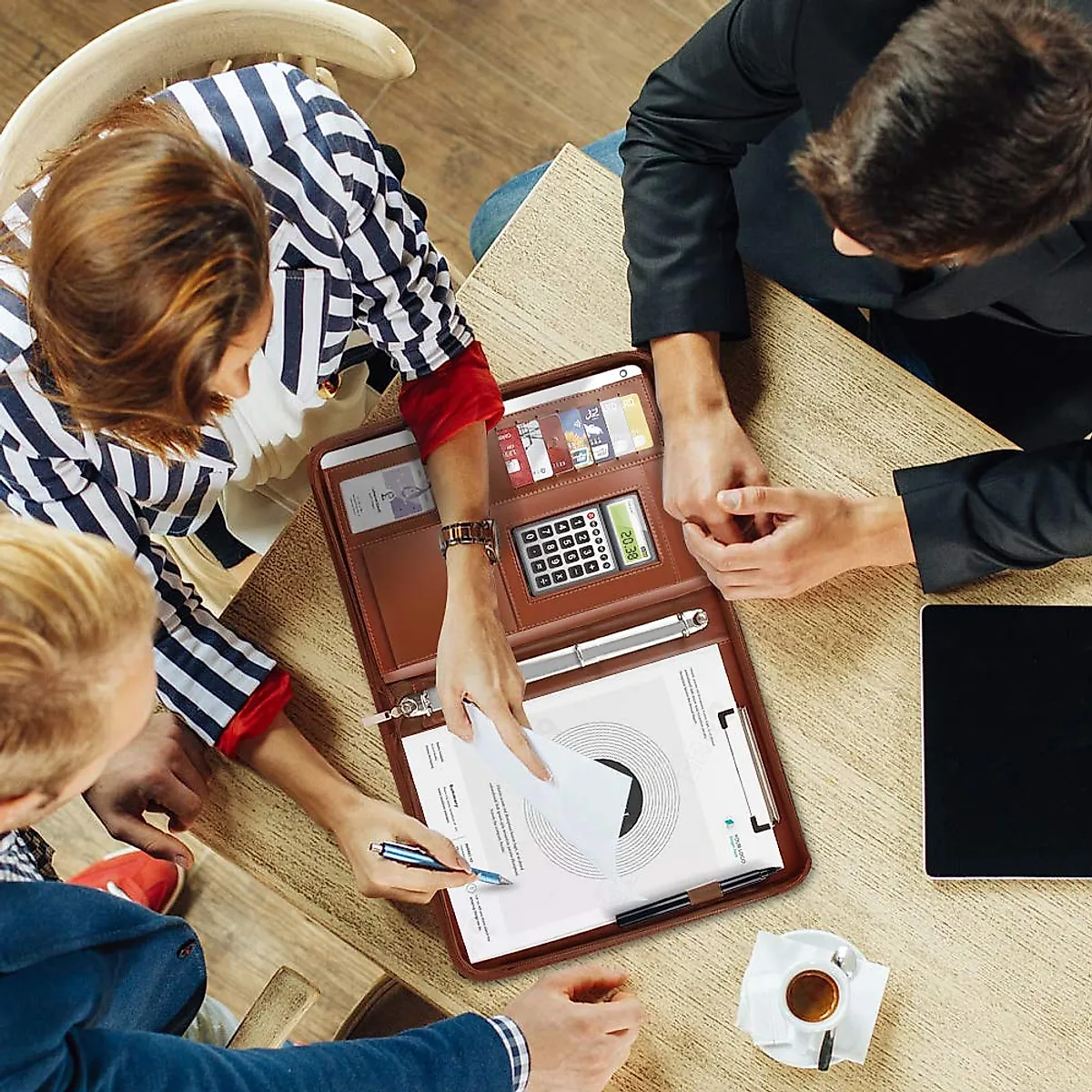 AtailorBird Padfolio,Magnetic Handle PU Leather Zippered Portfolio with 3 Ring Binder Document Organizer for Business Interview Office,Brown