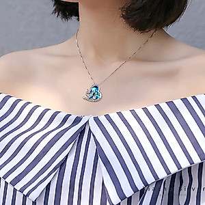 POPKIMI Dinosaur Gifts for Women Dinosaur Mother Necklace Sterling Silver Crystal Love Heart Dinosaur Pendant Necklaces I Love You Forever Jewelry Gifts For Women Mother Daughter