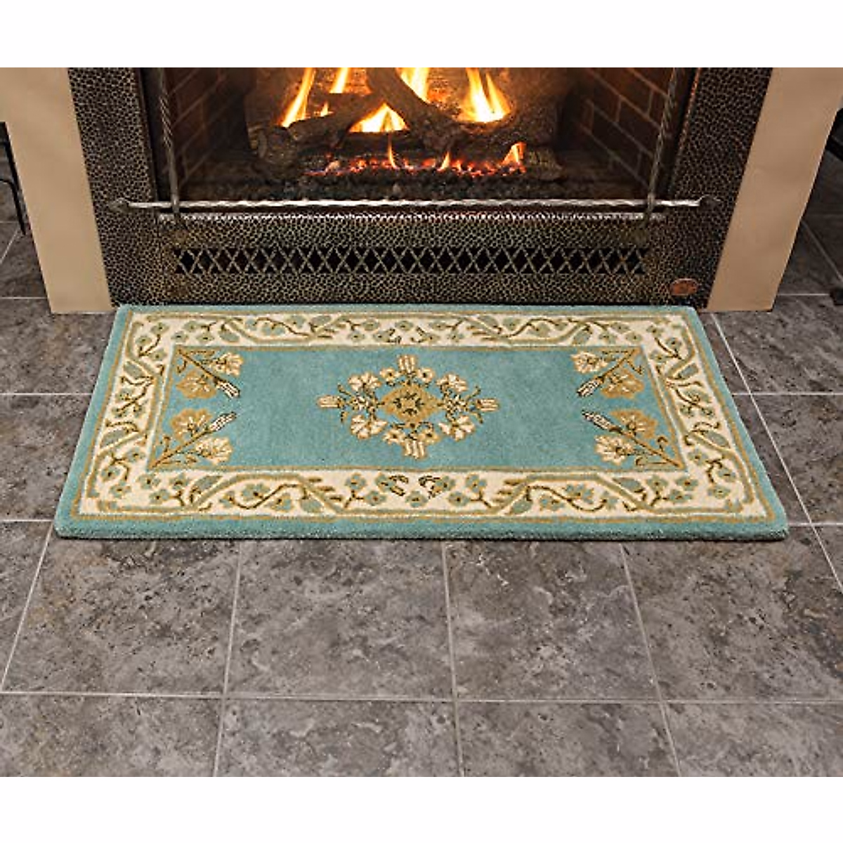 Minuteman International Winter Green Jardin Wool Hearth Rug, Rectangular
