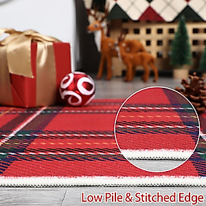 ROYHOME 8x10 Christmas Area Rug Xmas Buffalo Plaid Machine Washable Carpet Rug Holiday Decorative Gingham Check Floor Cover Non Slip Stain Resistant Accent Rug for Living Room Bedroom Decor, Red