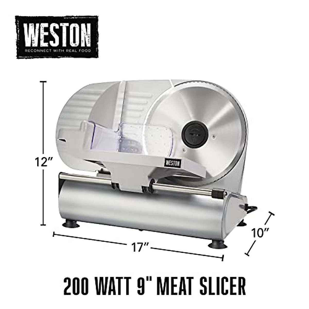 Weston Electric Meat Cutting Machine, Deli & Food Slicer, Adjustable Slice Thickness, Non-Slip Suction Feet, Removable 9" Stainless Steel Blade, Easy to Clean