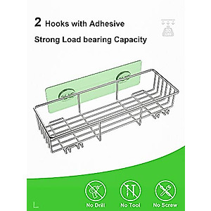 SMARTAKE 2-Pack Shower Caddy, Rustproof Bathroom Shelf Organizer with Hooks for Hanging Razor Sponge Brush, SUS304 Stainless Steel Wall Rack for Dorm, Toilet, Bath and Kitchen, Silver