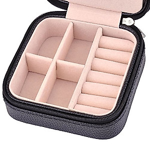 Yoption Paris Tower Pattern PU Jewelry Holder Box Display Accessories Ring Earring Bracelet Storage Zipper Case PU Leather Portable Traval Jewelry Box Organizer (Black)