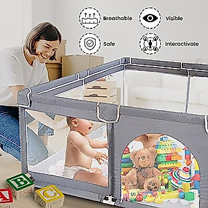 Baby playpen for Babies and Toddlers – Perfect for Indoor and Outdoor Activities – 50 x 50 Inch Internal Space - Foldable with Anti-Slip Safe Play Space - Baby Fence Play Area with Gate - Grey