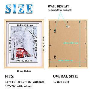 Egofine 16x20 Poster Frame Solid Wood Frame with Plexiglass Matted for 11x14/12x16 for Wall Mounting Hanging Picture Frame Vertically or Horizontally, Natural Wood