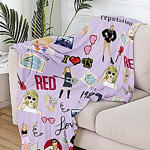 ETSKOM Singer Throw Blanke Taylor 2024 Flannel Blanket Taylor Party Bedroom Decorations Warm Throw Purple Blanket 50×60inch