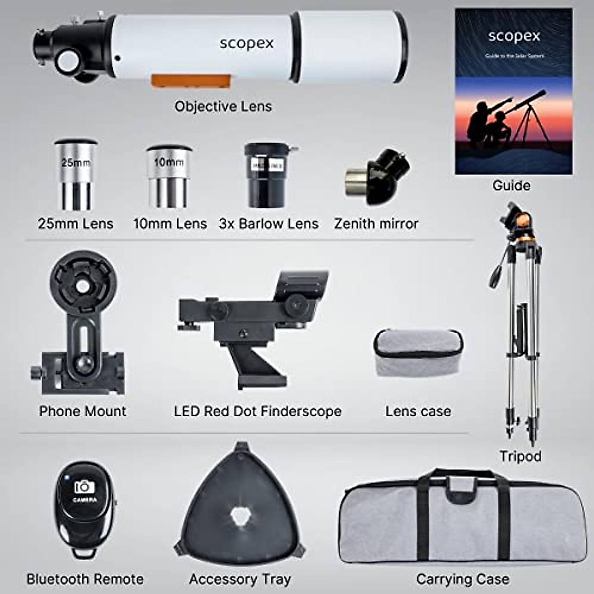 Scopex 80mm Telescope for Adults Astronomy, Kids 8-12 Plus, Smartphone Adapter, Carrying Case.