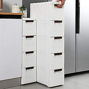 Dresser Storage Drawer Units Narrow Rolling Storage Cabinet Plastic 4-Drawer Storage Cart on Wheels,Standing Shelf Units for Bathroom Bedroom Office Kitchen Living Room (4-Drawer)
