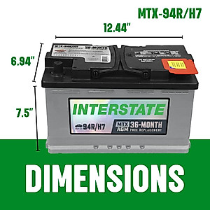 Interstate Batteries Automotive Battery 12V 80Ah (Group Size H7, 94R) 850CCA SLI AGM Automobile Replacement Battery for Cars, SUVs, Sedans, Trucks (MTX-94R/H7)