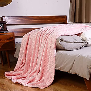 4 Pcs Large Soft Fleece Throw Blanket 50 x 70 Inch Jacquard Weave Leaves Pattern Blanket Lightweight Cozy Flannel Blanket for Most Season Sofa Bed Couch Warm Decorative Washable Blanket (Pink)