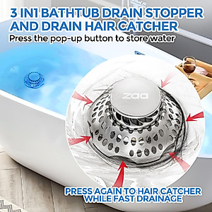 3in1 Bathtub Drain Stopper & Shower Drain Hair Catcher Combo, Upgraded 2in1 Tub Stopper Bathtub Drain Cover and Hair Catcher, 2 Pack Premium Silicone Drain Protector & Shower Drain Cover.