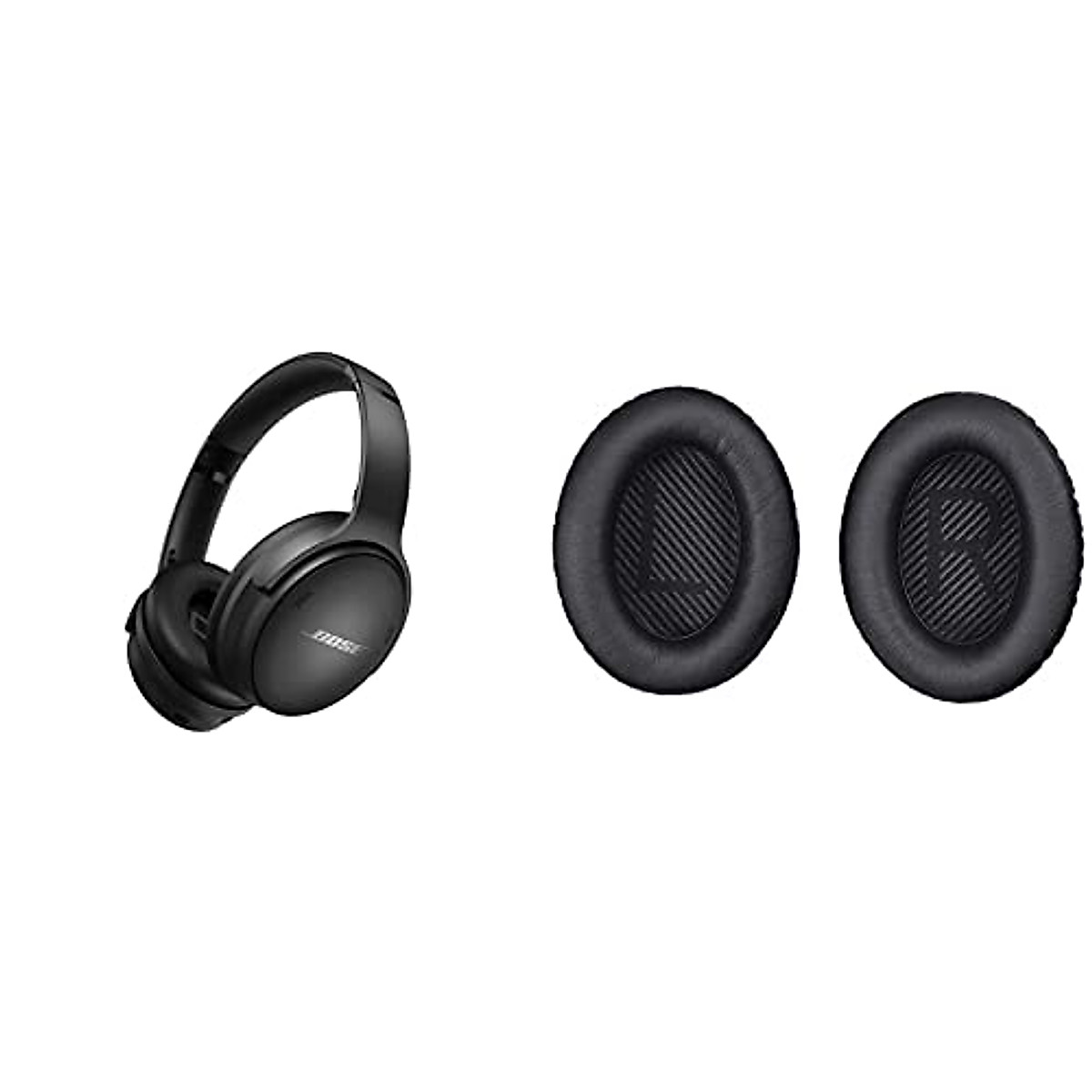 Bose QuietComfort 45 Bluetooth Wireless Noise Cancelling Headphones - Triple Black & QuietComfort 35 Headphones Ear Cushion Kit, Black White
