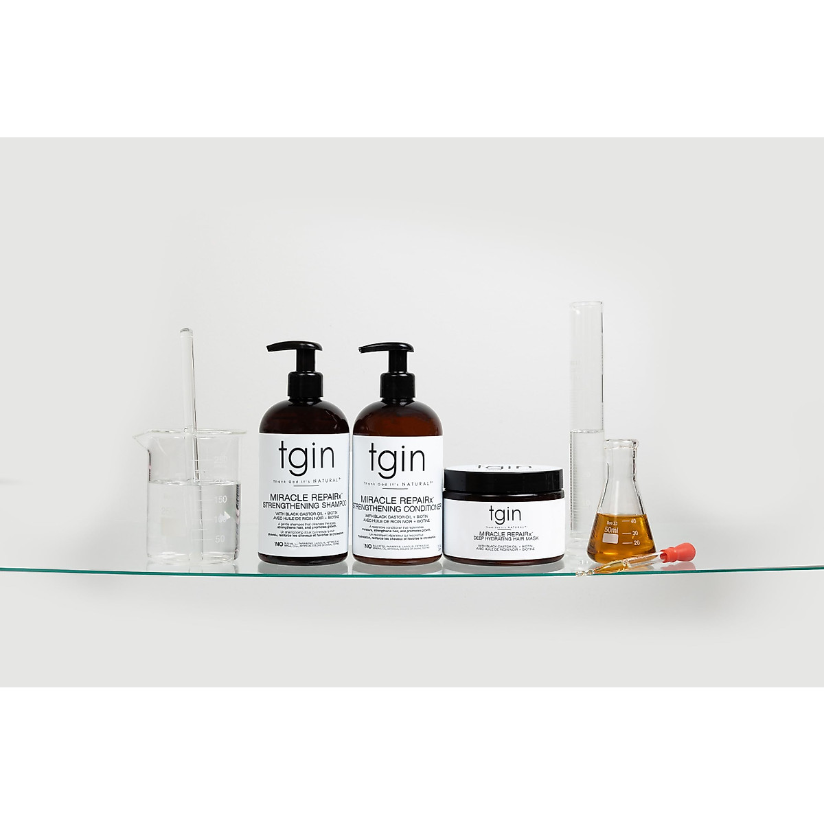 tgin Miracle RepaiRx Deep Hydrating Hair Mask for Curly, Coily and Wavy Hair, with Biotin and Black Castor Oil, Deep Moisture and Repair for Damaged, Color-Treated Hair, 12 oz