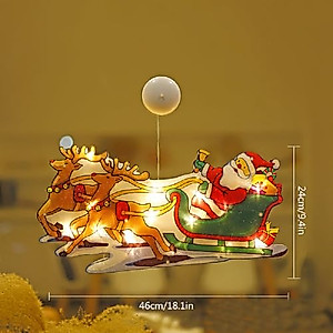 LED Christmas Lights Santa Claus Snowman Elk Window Suction Lights Christmas Lights Decorated Christmas Lights Indoor, Christmas Lights for House (Sleigh Santa (Large))