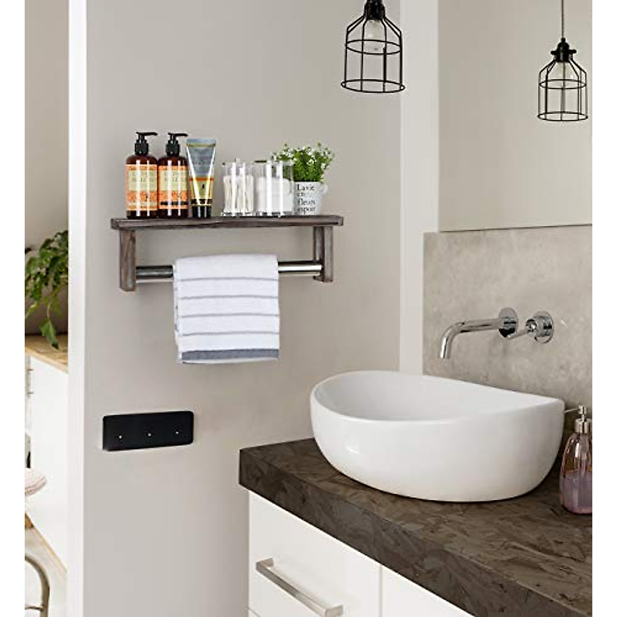 J JACKCUBE DESIGN Rustic Bathroom Shelf Towel Rack Bathroom Shelf Organizer Stainless Towel Bar Hanger Farmhouse Décor Over Toilet - MK608A