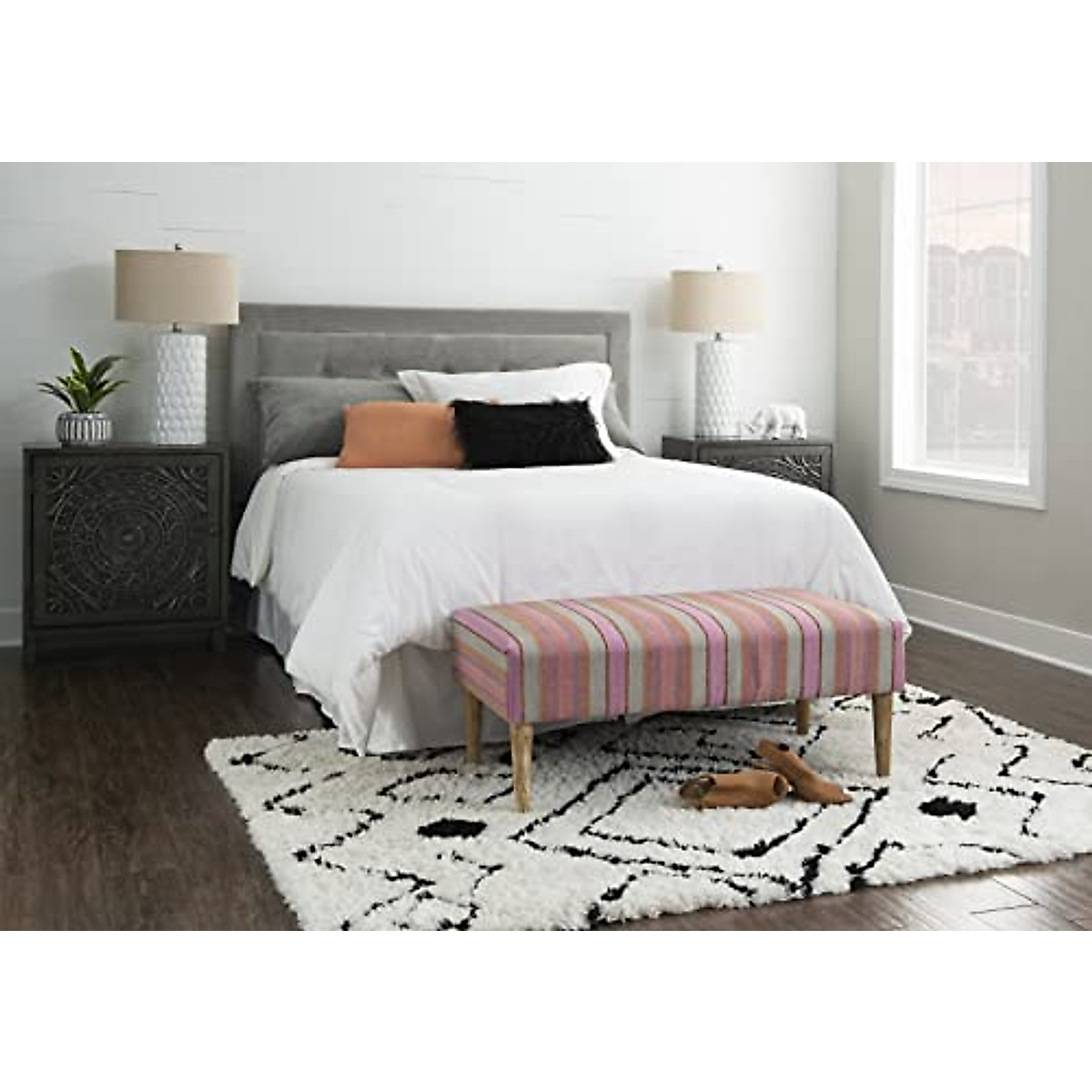 Linon Home Decor Products Pink Stripe Linon Yanni Bench