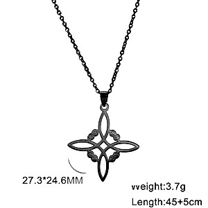 UNIFT Witches Knot Necklace For Women Stainless Steel Irish 4-Pointed Celtic Knot Pendant Fashion Charm Magick Jewelry Gift (Black)