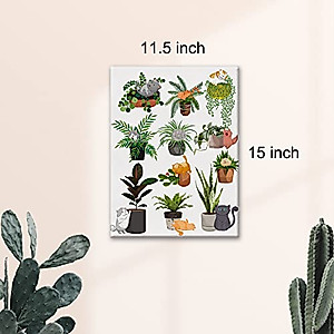 Cat Wall Art Boho Cats in Planters Canvas Print Framed Cat Artwork Cute House Plants Painting for Home Wall & Tabletop Decor