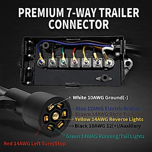 OPL5 7 Way Trailer Plug 8 Feet Heavy Duty Inline Trailer Cord with 7 Gang Wiring Junction Box Weatherproof 7 Pin Trailer Wiring Harness Include Plug Holder for Campers Caravans Food Vans