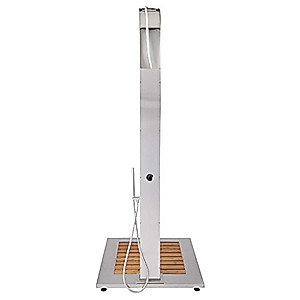 Signature Hardware 413242 Alvin Stainless Steel Thermostatic Outdoor Shower Panel with Shower Head, Hand Shower, Bodysprays and Bamboo Tray