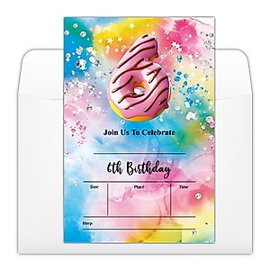 6th Tie Dye Candy Chocolate Birthday Party Invitations Cards with Envelopes, Rainbow Pink Stars Party Invitations, Birthday Celebration Supplies, Double-sided Fill-in bday Invites for Boys Girls- B02