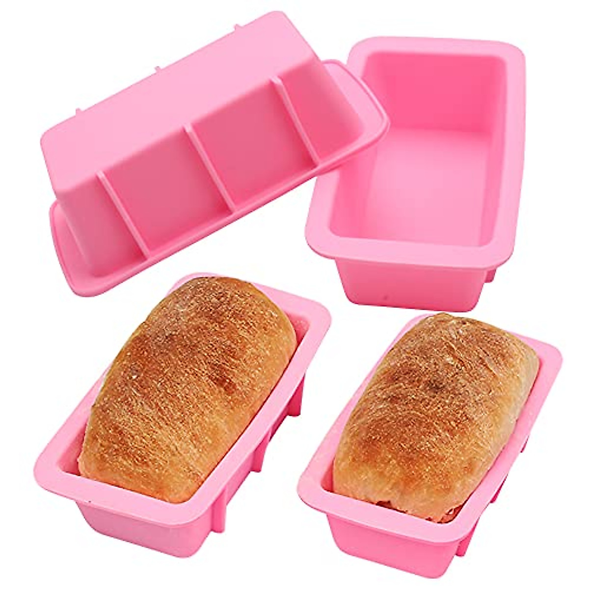BAKER DEPOT Silicone Mini Bread Loaf Pans for Baking Nonstick Small Toast Cake Bakeware 6.5 inch Rectangle Mould DIY Handmade Soap Set of 4