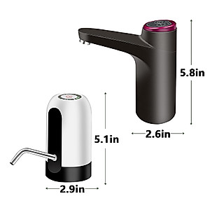 Ausxaron Water Dispenser for 5 Gallon Bottle, 2 Pack Portable Water Jug Dispenser, USB Charging Water Dispenser Pump, 5 Gallon Water Jug Pump for Home Kitchen Office - White and Black