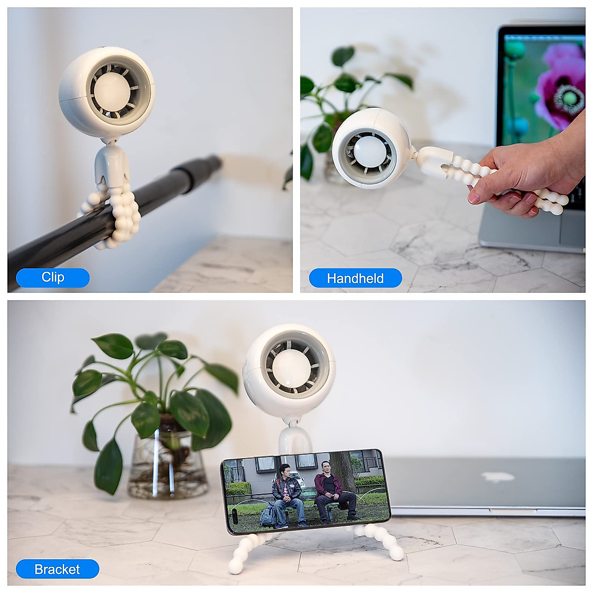 SWTOIPIG Stroller Fan, Portable Bladeless Fan, ​Mini Handheld Fan with Tripod, Clip on Fan, 3 Speeds Rechargeable Operated Fan for Stroller, Car Seat, Crib, Phone Holder and Desktop