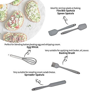 DMFC Kitchen Utensils Set 15 Pieces Kitchenware Supplies Set Silicone Stainless Steel Handle Cooking Nonstick Pot High Temperature Resistant Spatula Spoon Kitchenware.(Grey)