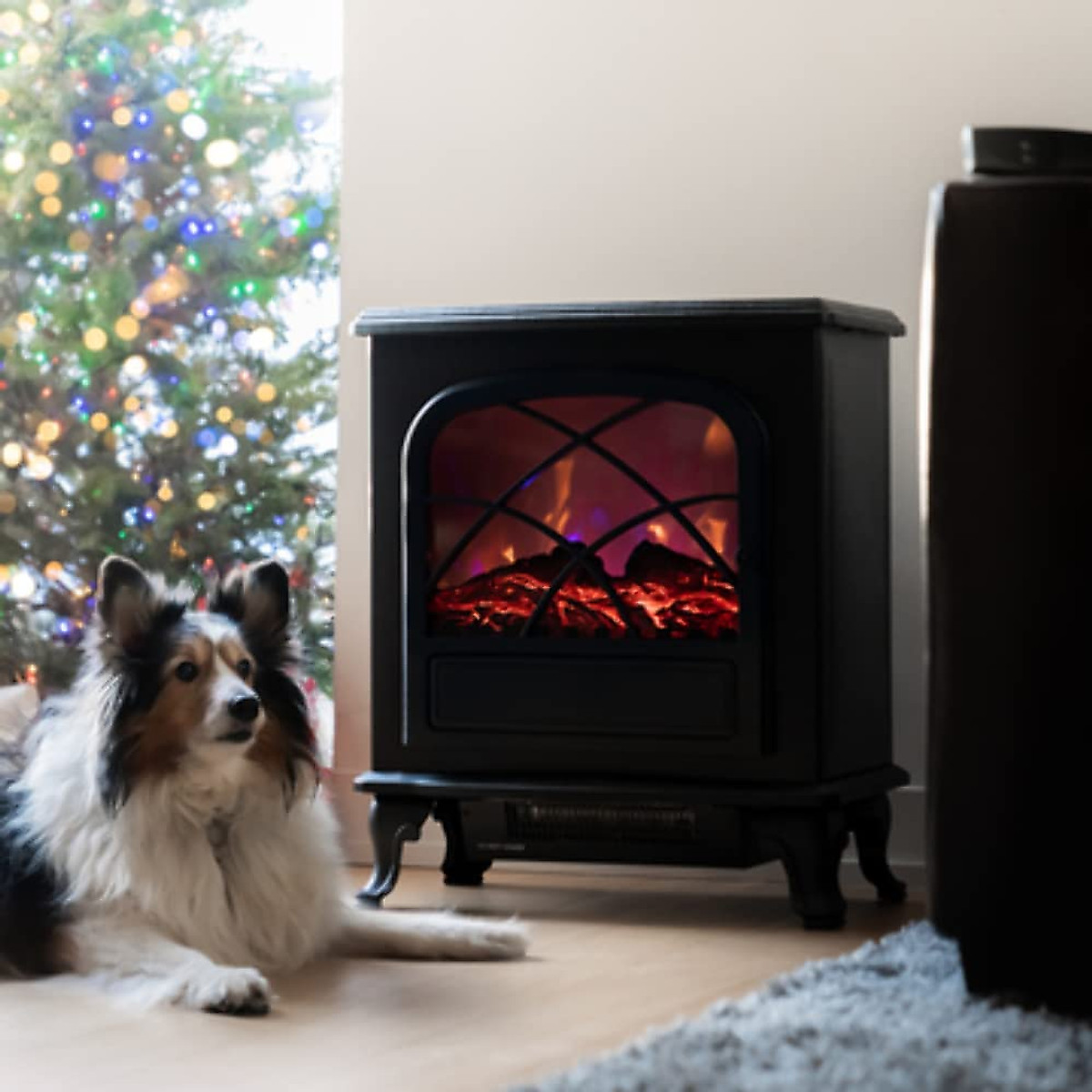 Infrared Electric Fireplace Stove Heater with Remote - L21.26 x W11.15 x H26.77 hes, Black