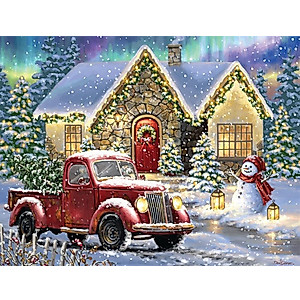 Christmas Stamped Cross Stitch for Adults Beginners,Red Truck Counted Stitch Kits DIY Printed Cross-Stitch Snowman Patterns Needlepoint Kits，Arts and Crafts Embroidery Kits for Christmas Home Decor