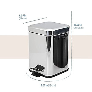 AWENN - Kitchen Garbage Trash Can with Lid and Pedal - Touchless Round Shape Waste Bin - Stainless Steel Dustbin with Removable Inner Bucket for and Outdoors – Gray (1.6 Gallon – 6 Liters)