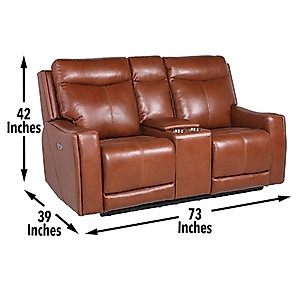 Steve Silver Natalia Power Reclining Loveseat-Top-Grain, Articulating Headrest, USB Charging, Coach Color Love Seats, 72.5" L x 39" W x 42" H, Caramel Leather