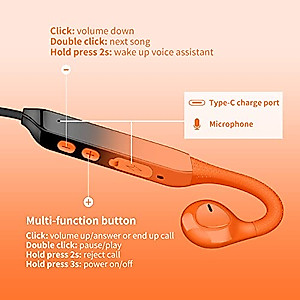 WESADN Bone Conduction Headphones Bluetooth Wireless Open Ear Headphones Build in Microphone Stereo Sport Workout Headset Earphones for Running Cycling Hiking Driving for iPhone Android K9 Orange