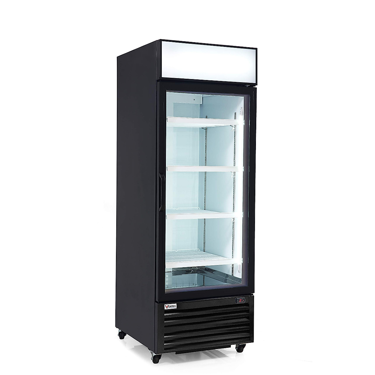 Commercial Grade Merchandiser Freezer | Black Coated Steel Cabinet | 1 Glass Door | Fog Resistant Glass | 23 Cu. Ft. | 4 Adjustable Shelves | 31.2” x 33.25” x 85.625” | R-290 Natural Refrigerant