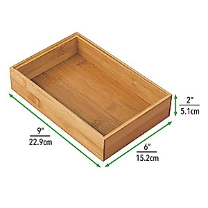 mDesign Wooden Bamboo Drawer Organizer - 9" Long Stackable Storage Box Tray for Kitchen Drawers and Cabinet - Utensil, Silverware, Spatula, and Flatware Holder - Echo Collection - 6 Pack, Natural Wood
