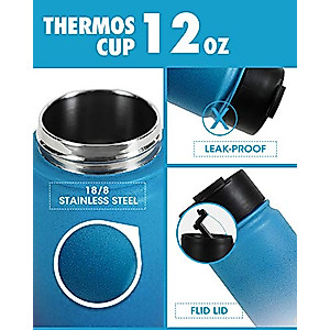 HUMIGO Water Bottle with Straw, 12oz Insulated Water Bottle, Water Bottle for Kids with Double Walled Vacuum Insulated, Stainless Steel Water Bottles, BPA Free 1033-350 (Gradation Blue)