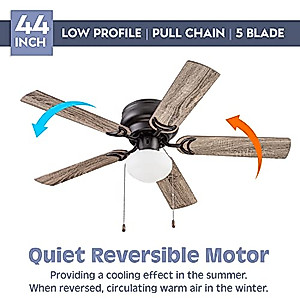 Prominence Home Alvina Traditional 44 Inch Ceiling Fan with Light, LED Flush Mount Ceiling Fan, Indoor Fan with 5 Blades, Gray Pine and Maple Brown Blade Finish Options, Bronze (51584-01)