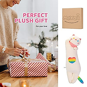 Mewaii Rainbow Cat Plush Body Pillow - 25" Rainbow Cat Stuffed Animals Squishy Pillow, Cute Plushies Cuddle Pillow for Kids, Long Cat Pillow Plush Toys, Birthday Gifts for Women, Girls and Males