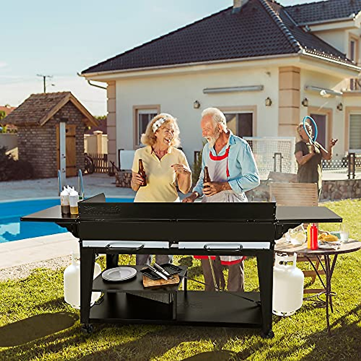 Royal Gourmet GB8003 Flat Top Grills Outdoor Cooking Propane Gas Grill and Griddle Combo, Outdoor Party or Backyard BBQ, Black