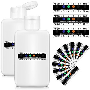 12 Pieces Urine Test Complete Kit Include Empty Bottles with Temperature Test Strip Urine Test Strip Portable Travel Bottle Adhesive Thermometer Strip for Urine Testing (Novel Style)