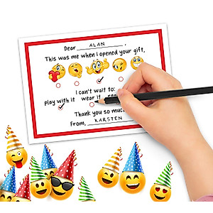 Kids Fill in the Blank Emoji Thank You Notes 5 x 7" - 25 Cards with Red Envelopes Fun, Easy Gender Neutral Thank Yous for Boys or Girls