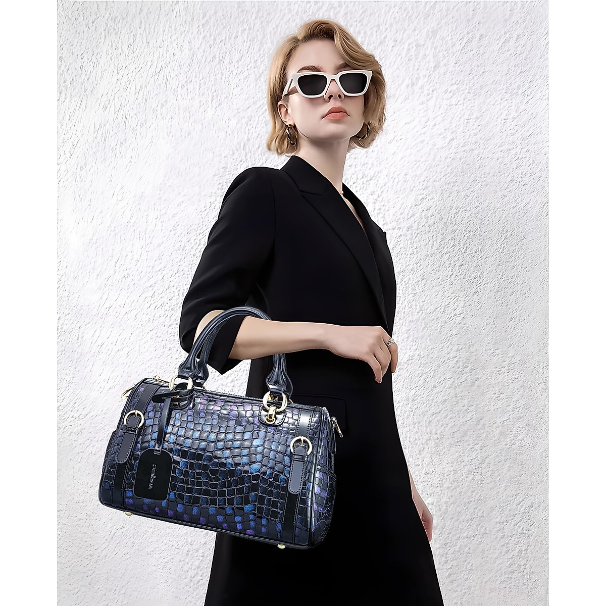 FEIMINA High-End Genuine Leather Shoulder Bag for Women, Stylish Handbag for Ladies, Refined Tote Purse, Crossbody Bag (Blue)